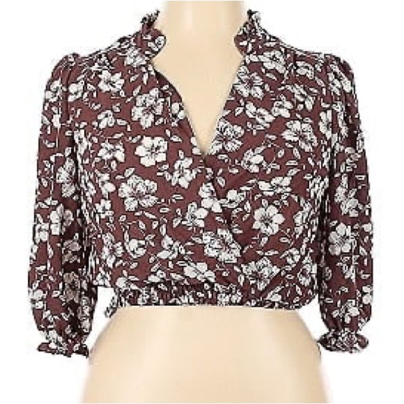 Monteau | Tops | Monteau Brown Floral Crop Top | Poshmark